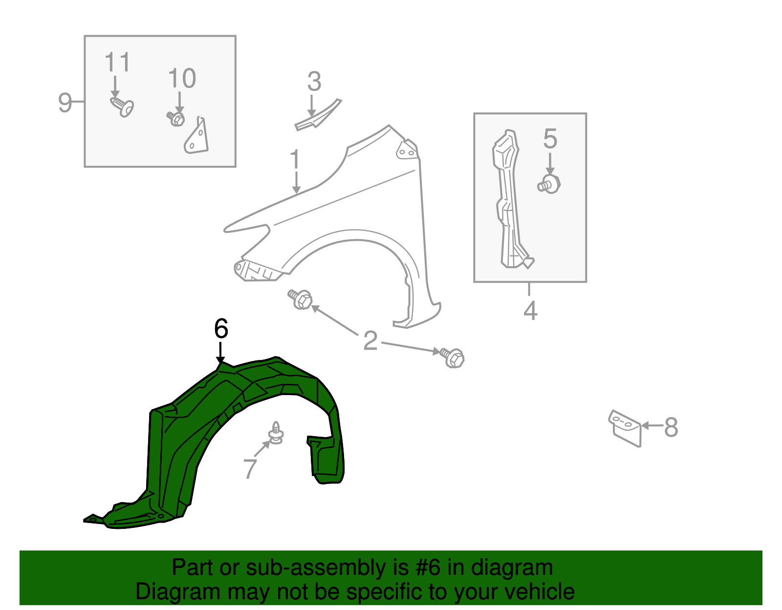 2009-2010 Toyota Corolla Fender Liner - DRIVERS SIDE 53876-02260 ...