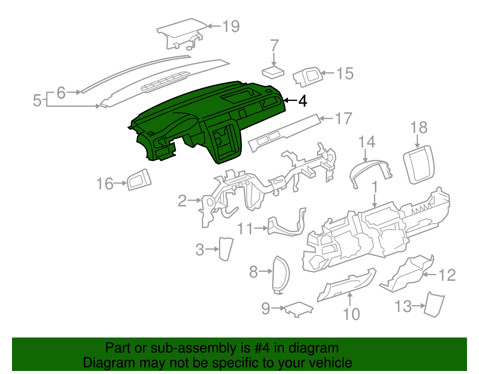 2012-2014 GM Ebony Instrument Panel 23224742 GM | GMPartsDirect.com