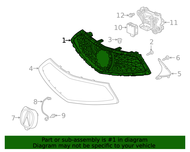 Genuine OEM Acura - Base, Front Grille Part# 71121-TJB-A50 | Acura ...
