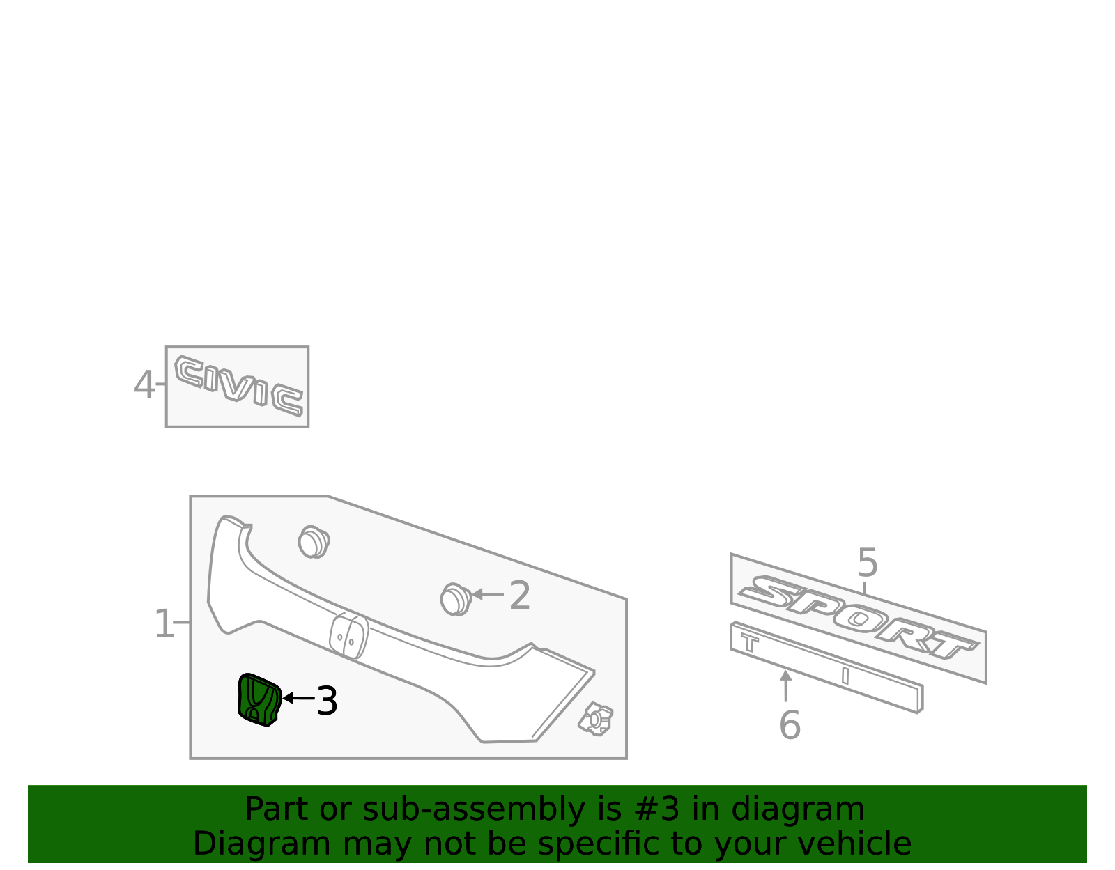 75701-TGG-A00 - 2017-2021 Honda Civic - Emblem Rear (H) | Honda Parts Cheap