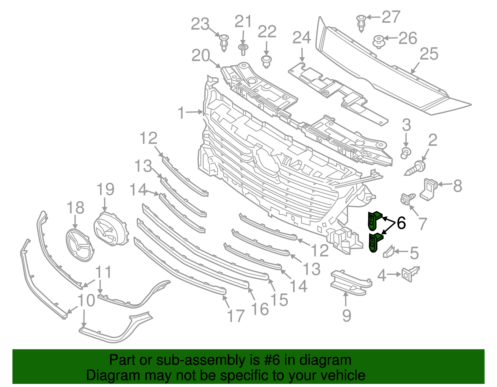 B63B-50-163 - Grille Support Bracket - 2017 2018 Mazda 3 | Mazda Parts ...