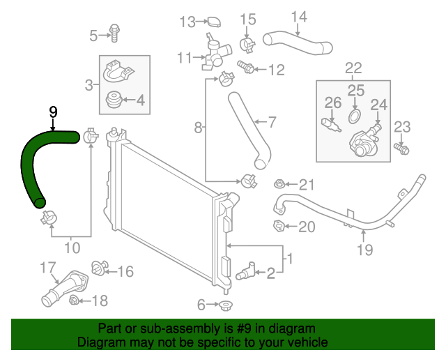 25412-2V700 - Lower Hose - 2013-2017 Hyundai Veloster | World OEM Parts ...