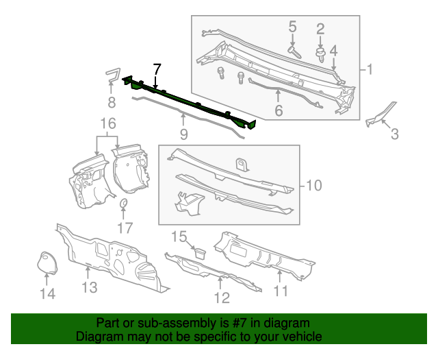 2010-2016 Buick LaCrosse Plenum Water Deflector Support 20927329 ...