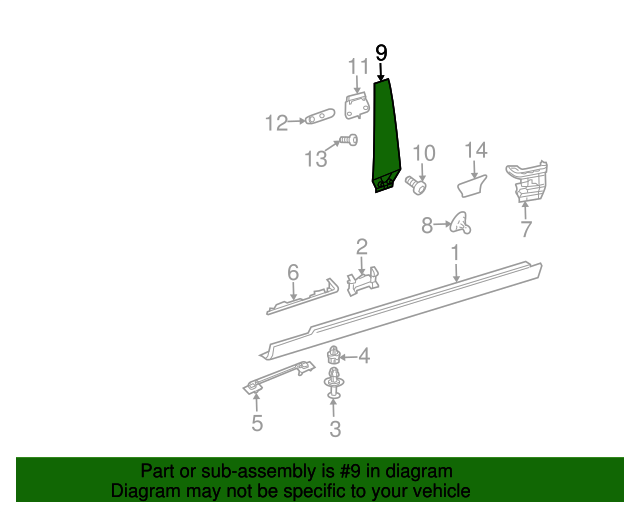 219-690-02-87 - Body B-Pillar Molding 2006-2011 Mercedes-Benz ...