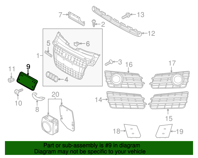 2013-2015 Audi License Frame 4G8-807-285-M-T94 | Audi USA Parts
