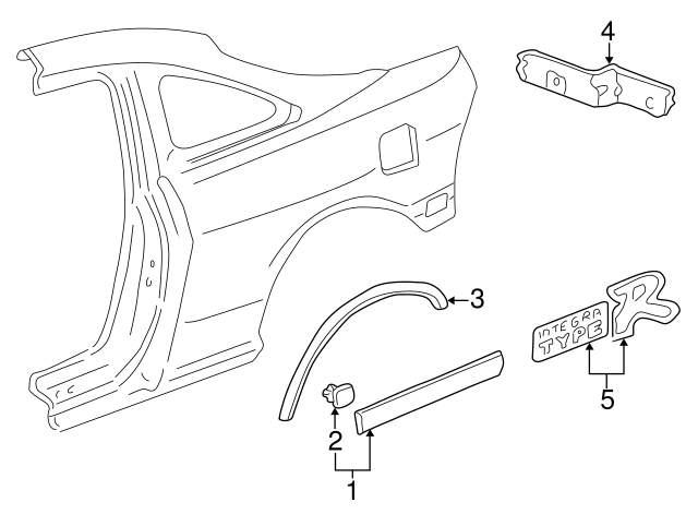 1998-2000 Acura Integra Protector, R Rear Fender *R505P* (Burning Red ...