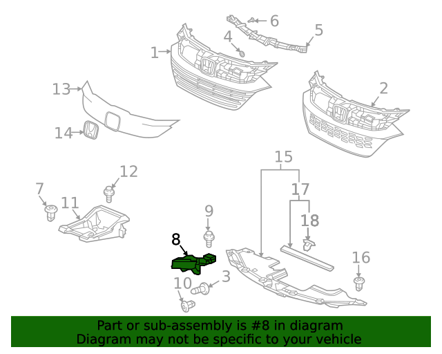 71152-T7A-J00 - Beam L Front Grille Side (Upper) - 2019 2020 Honda HR-V ...