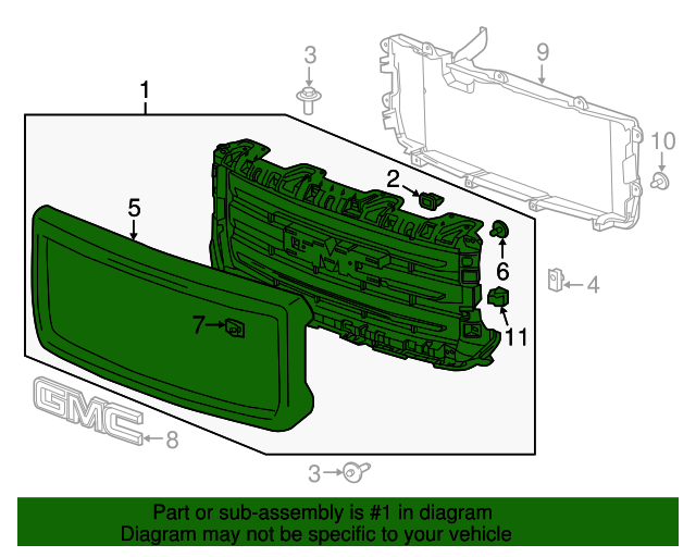 2014-2015 GM Front Grille 23259621 | GMPartsNow