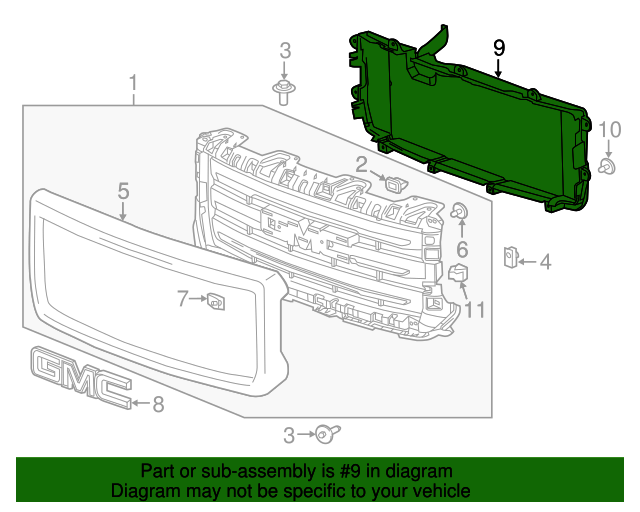 2014-2015 GMC Sierra 1500 Front Inner Grille 23322442 GM ...