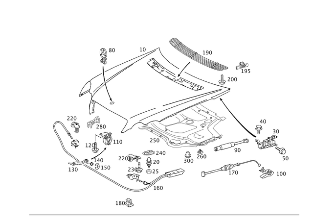 203-880-04-59 - Hood Release Cable For 1960-2009 Mercedes-Benz ...