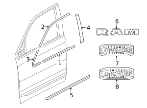 68285863AE - Front Door Belt Outer Weatherstrip Left - 2019 2020 Ram ...