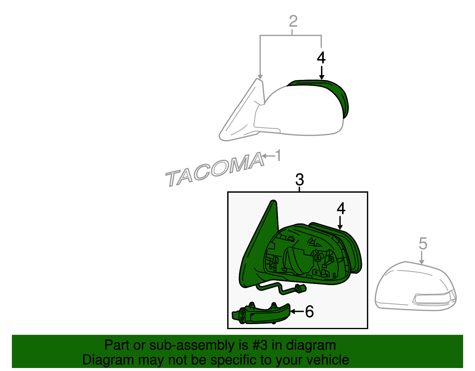 2012-2015 Toyota Tacoma Mirror Assembly - Right - PASSENGER SIDE 87910 ...