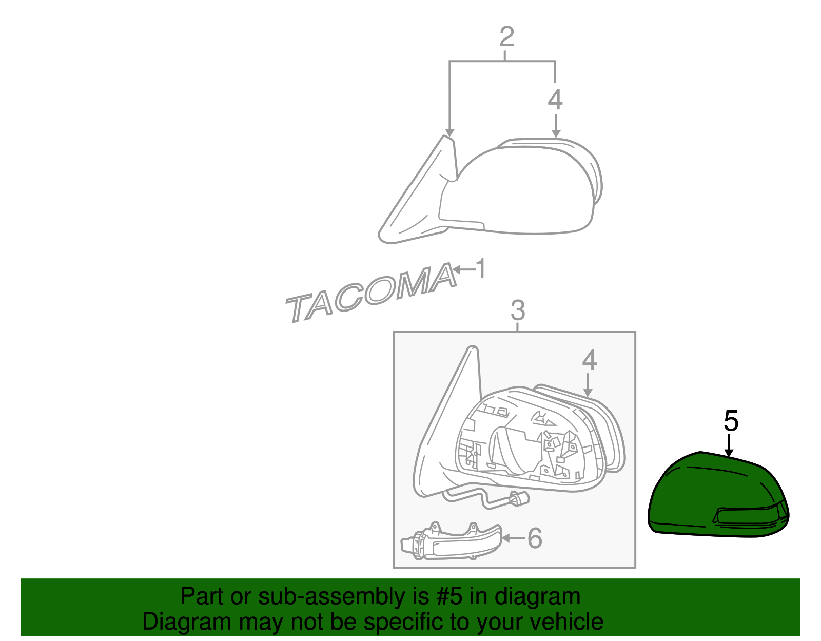 2012-2015 Toyota Tacoma Mirror Cover - DRIVERS SIDE 87945-04020 ...