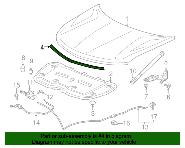 2018-2023 Chevrolet Traverse Hood Front Edge Weatherstrip 23450460 ...