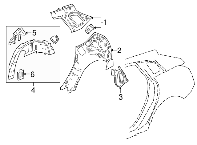 20833681 - Passenger Side Rear Wheelhouse Inner Panel Extension 2010 ...