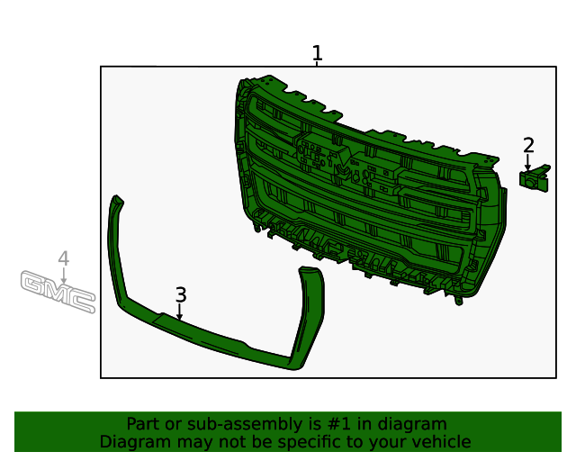2021-2024 GMC Nightrider Chrome Front Grille 84835786 GM ...