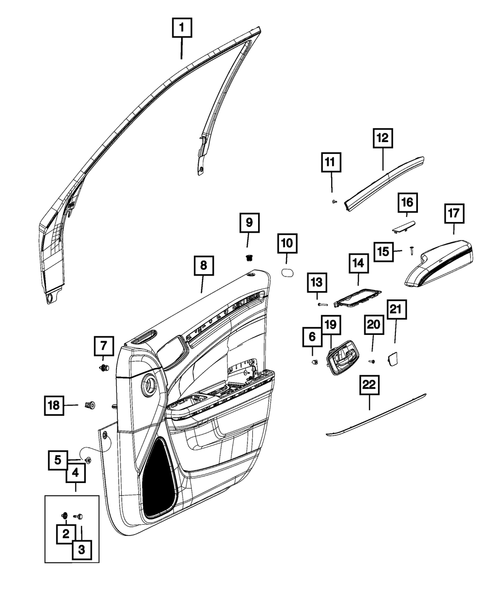 5PG251X9AL - Front Door Trim Panel Assembly, Left 2015-2023 Chrysler ...
