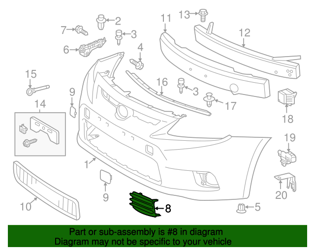 52437-21020 - Cover Front Bumper Gua - 2011-2013 Scion tC | OEM Genuine ...