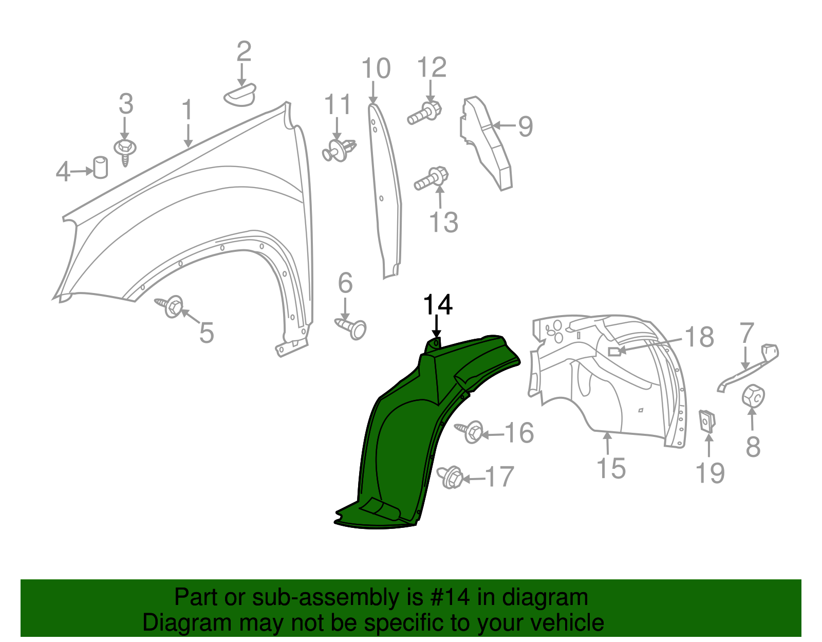 2013-2017 GMC Passenger Side Front Wheelhouse Front Liner 22816705 GM ...