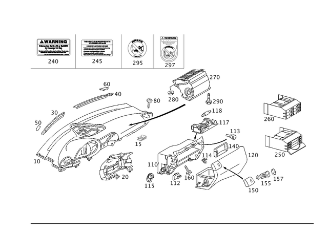 1960-2007 Mercedes-Benz Glove Compartment Housing 203-680-29-91 | MB ...