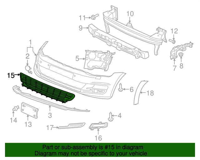 2017 Volkswagen Golf Alltrack Center Grille 5G0-853-677-K-9B9 ...