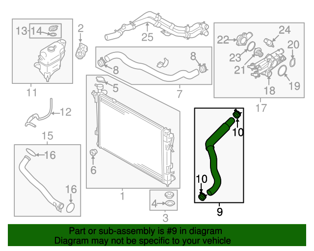 25412-2W500 - Radiator Coolant Hose 2013-2016 Hyundai Santa Fe Sport ...