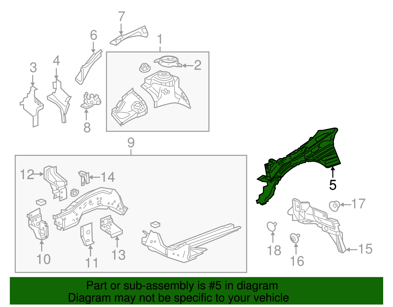 23470022 - Passenger Side Engine Compartment Upper Outer Side Rail 2014 ...