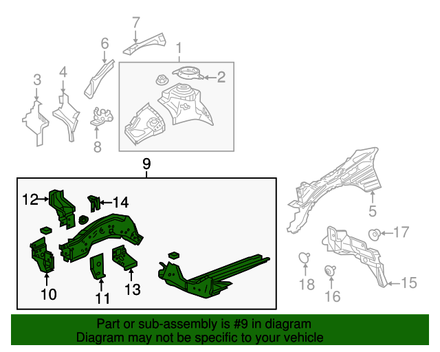 23213838 - Passenger Side Front Fender Rail with Rivets 2010-2020 GM ...