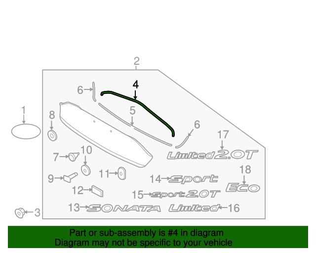 2015-2017 Hyundai Sonata Rear Molding Upper Seal 87375-C1000 | OEM ...