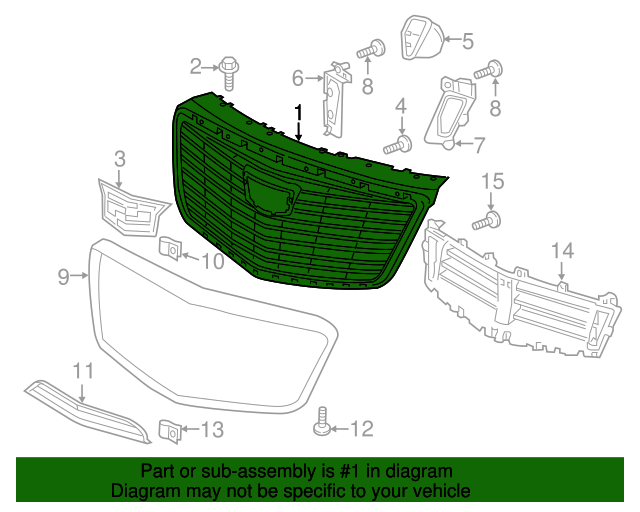 2015-2019 Cadillac CTS Front Upper Grille with Crest and Wreath Emblem ...
