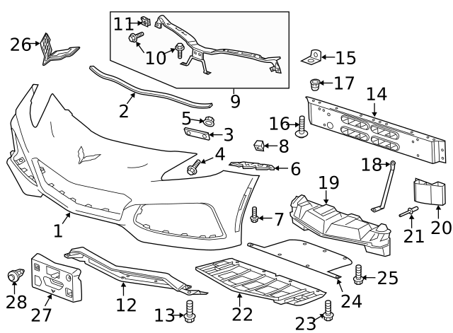 2014-2019 Chevrolet Corvette Front Bumper Fascia Seal 23309567 GM ...
