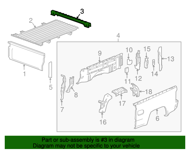 2015-2022 GM Pickup Box Platform Rear Cross Sill 23169553 GM ...
