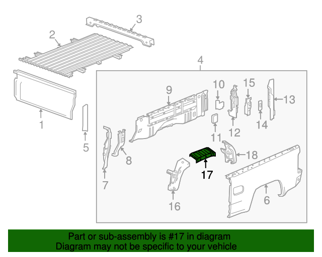 2015-2022 GM Driver Side Truck Bed Wheel Housing Center Panel 52025017 ...