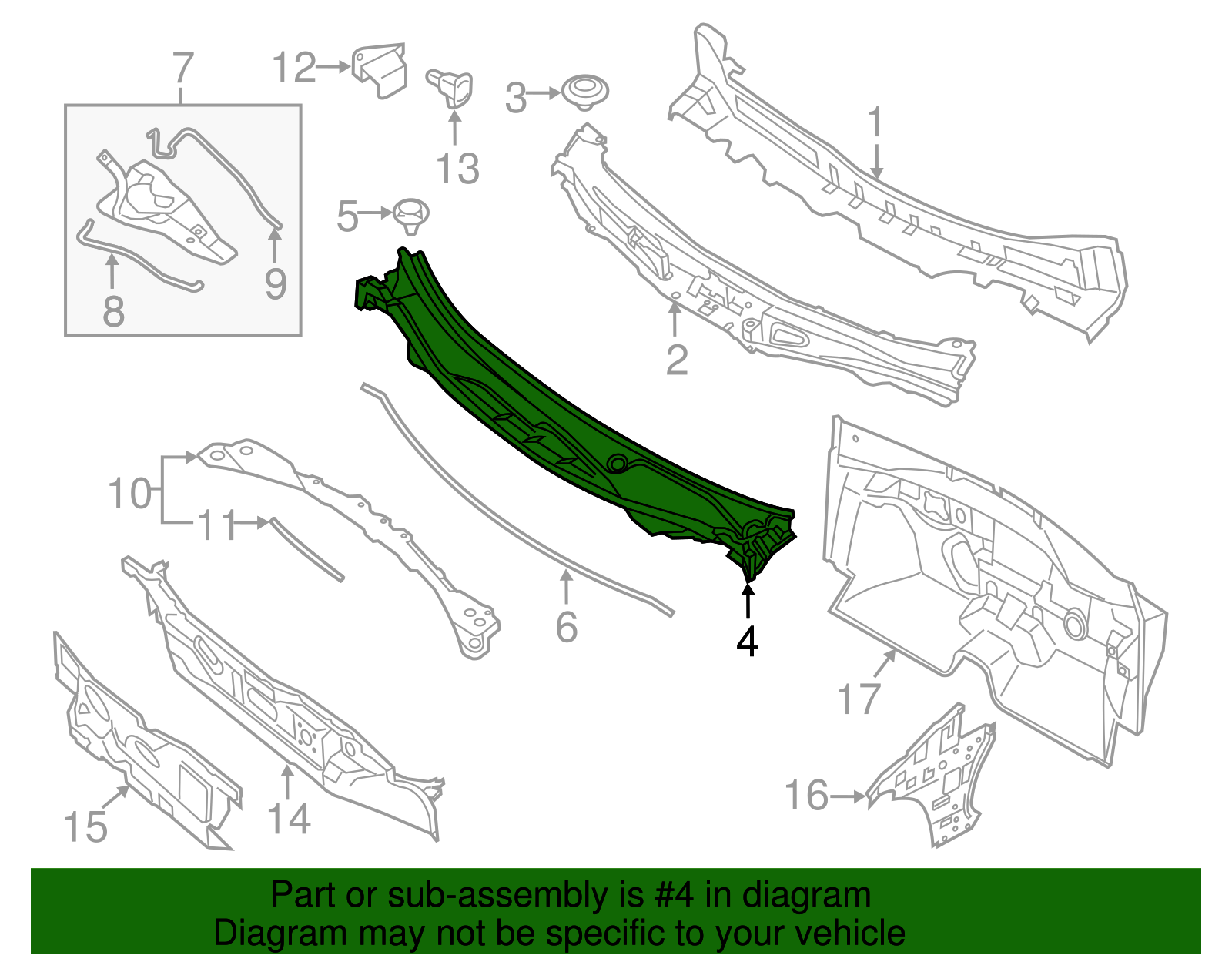 2013-2018 Nissan Altima Cowl Grille 66862-3TA0A | Nissan Parts Central