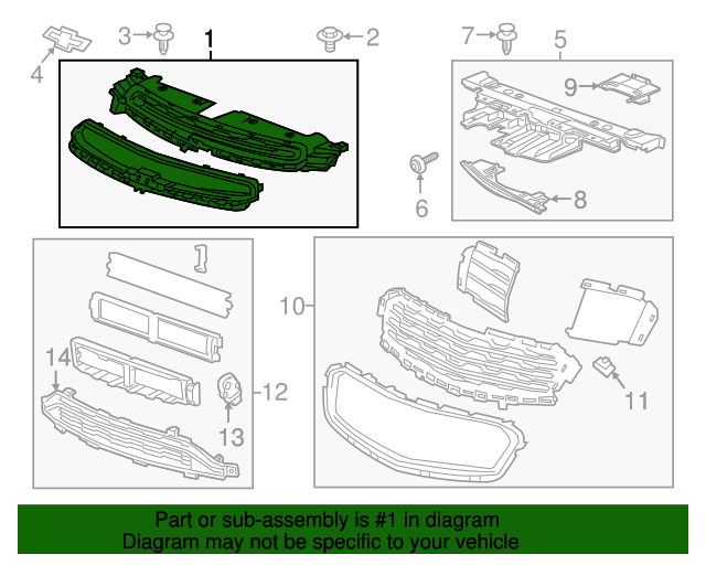 2015-2016 Chevrolet Front Upper Grille 94516092 GM | GMPartsDirect.com