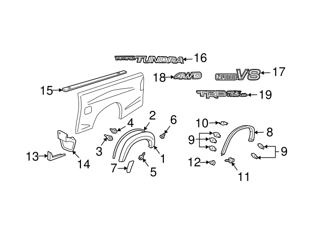 66248-0C030 - Truck Bed Molding (Right, Rear) - 2004-2006 Toyota Tundra ...