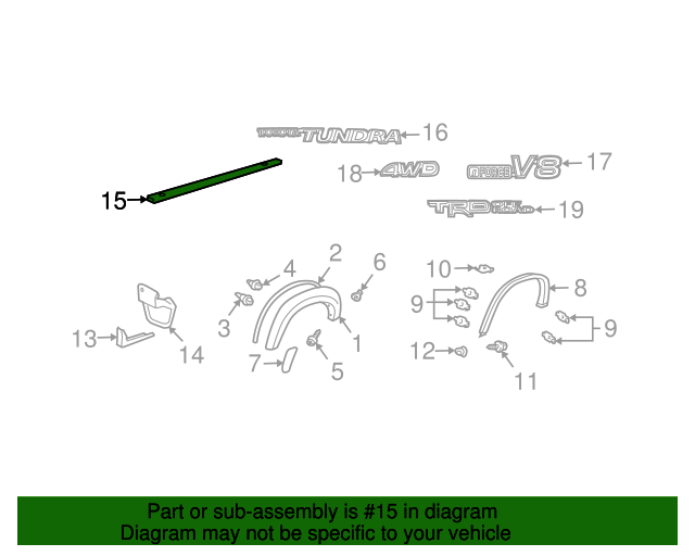 66248-0C030 - Truck Bed Molding (Right, Rear) - 2004-2006 Toyota Tundra ...