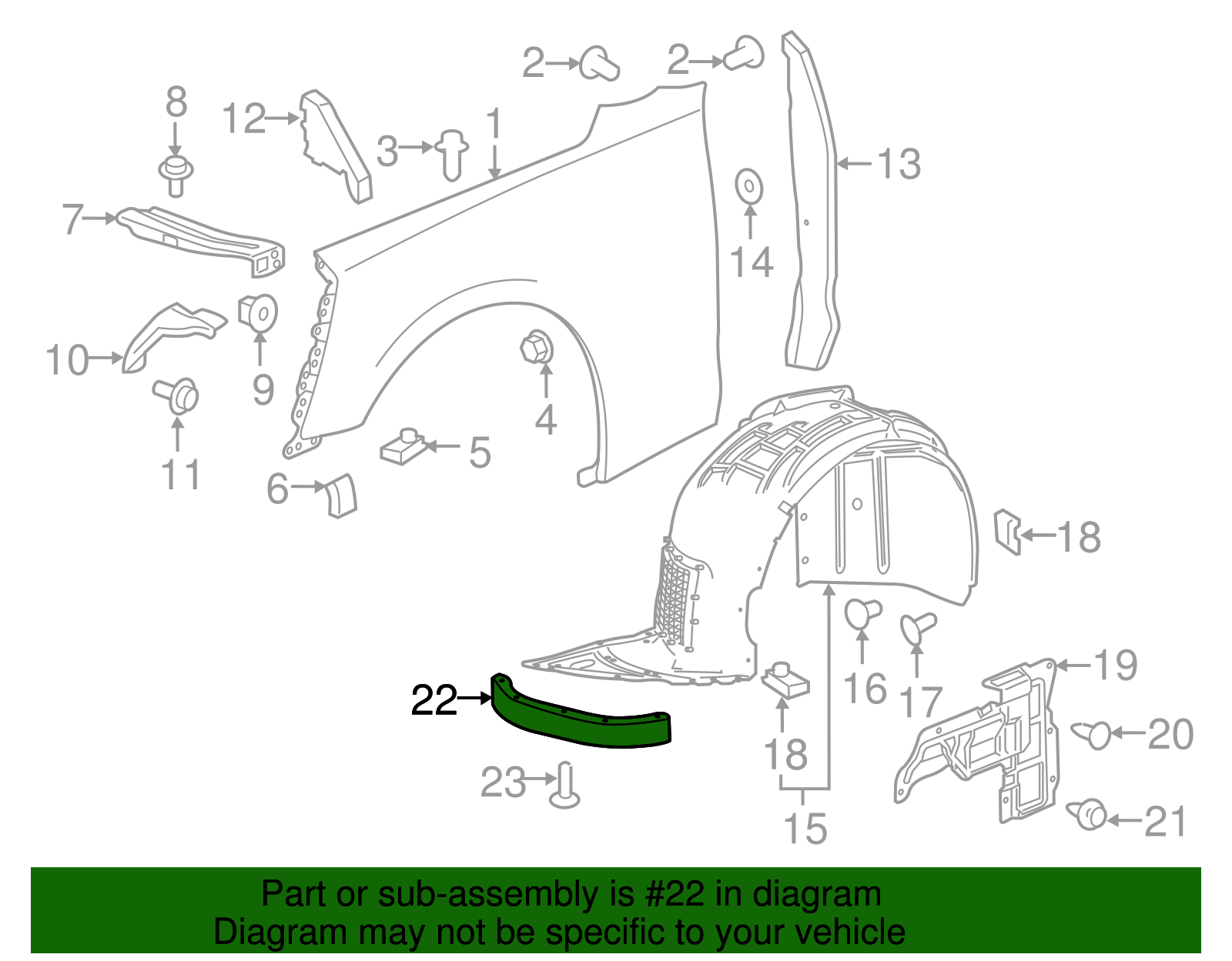 23408773 - Front Driver Side Tire Front Air Deflector 2016-2024 ...
