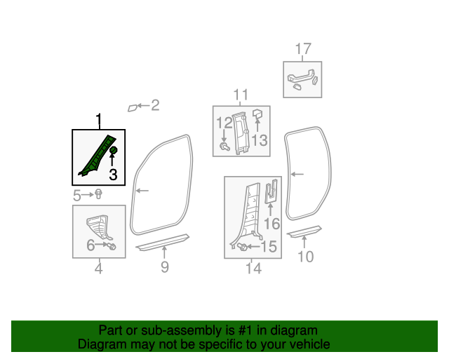 2007-2022 Toyota Body A-Pillar Trim Panel (Left, Front) 62220-0C050-B0 ...