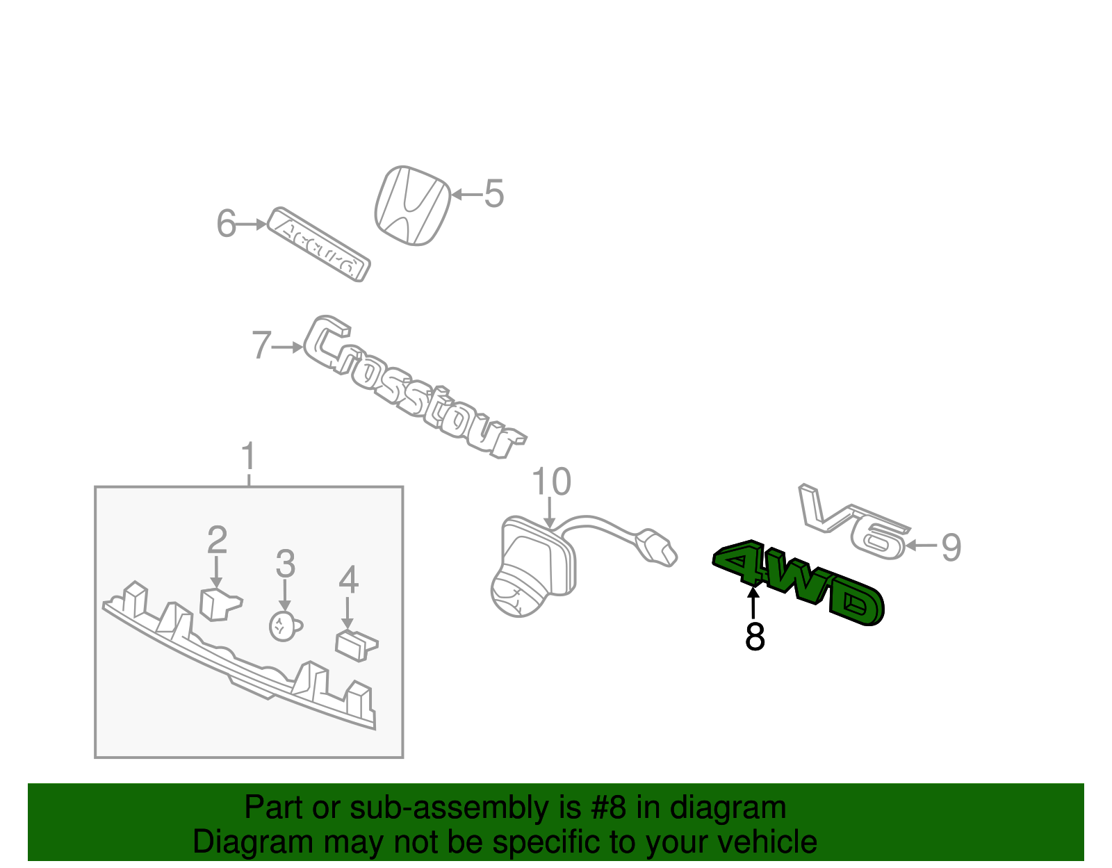 75719-TP7-A01 - 2010-2015 Honda - Emblem Rear (4WD) | Honda Parts Cheap