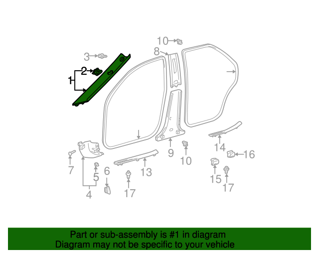 62220-AA050-B1 - Windshield Pillar Trim - 2002-2006 Toyota Camry ...