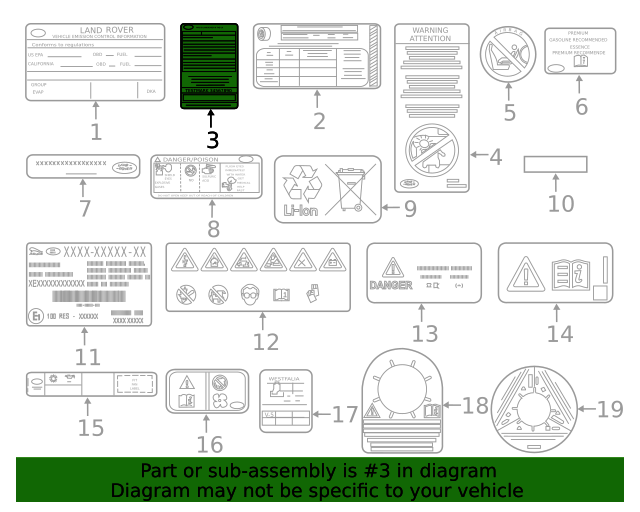 LR135685 - Tire Information Label 2020-2021 Land Rover Range Rover ...
