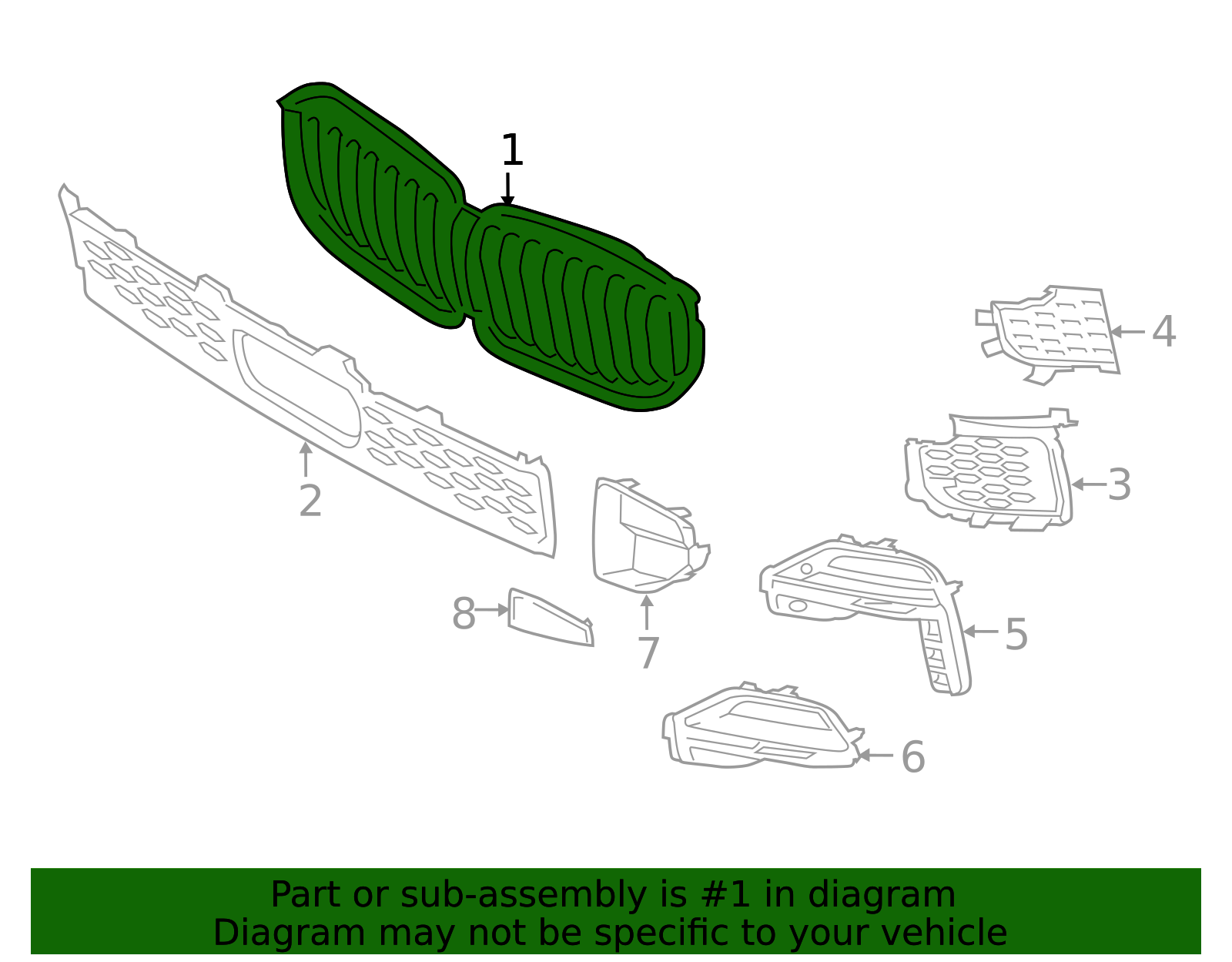51138096590 - 2019-2022 BMW X5 Front Upper Grille w/ M Package Gloss ...