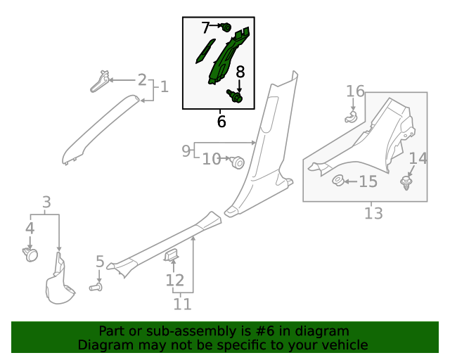 94012SJ000ME - Upper Center Pillar Trim - 2019-2021 Subaru Forester ...