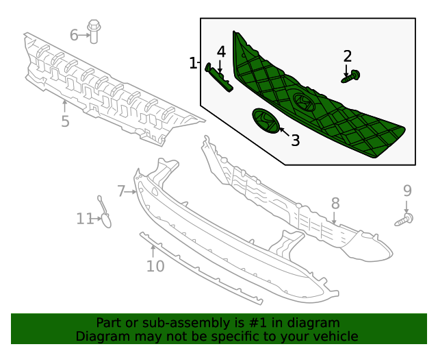 2022-2023 Hyundai Kona Upper Grille 86350-J9NA0 | OEM Parts Online