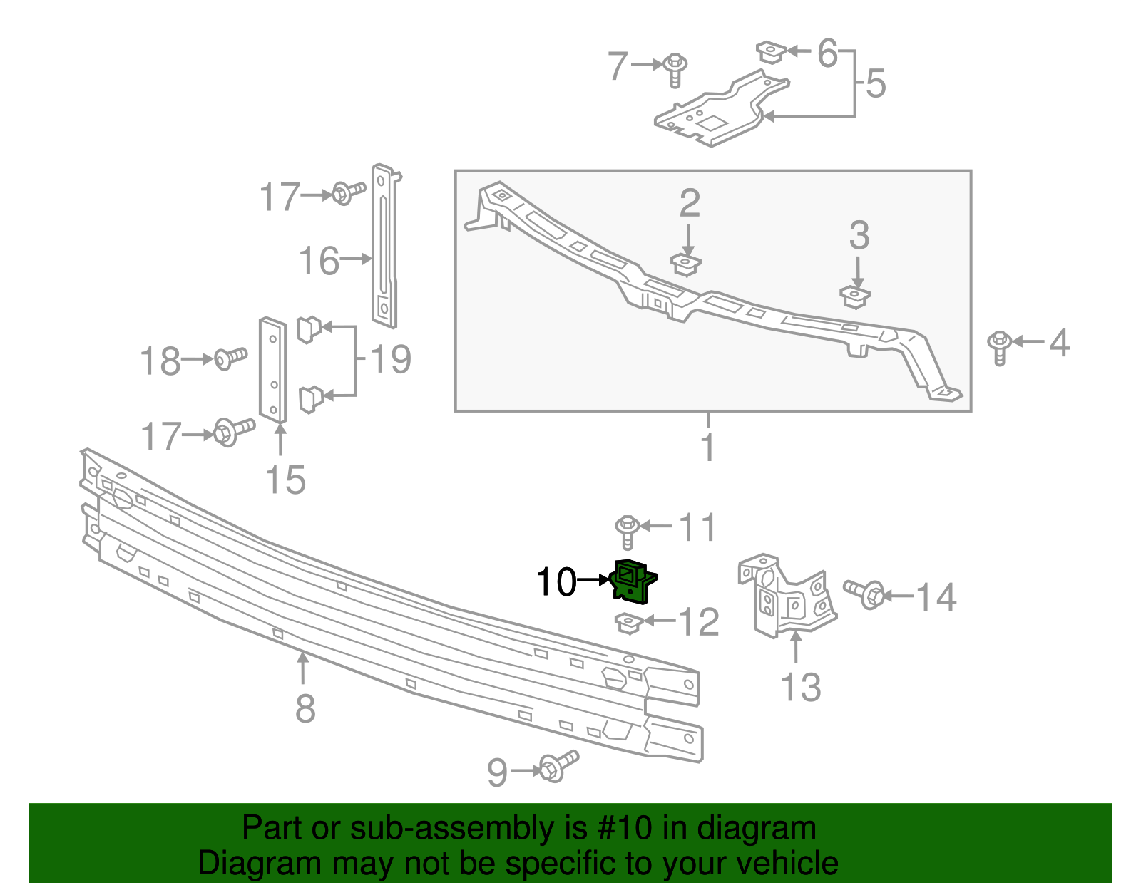 2018-2021 GM Front Passenger Side Bumper Fascia Reinforcement 23324604 ...