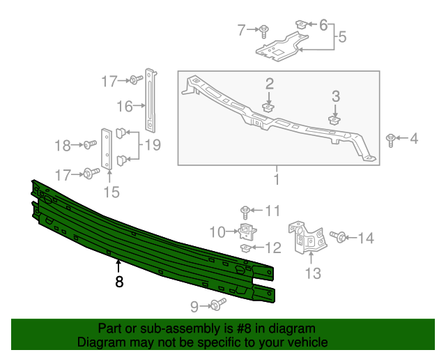 2018-2021 GM Front Bumper Impact Bar 84445138 | TascaParts.com