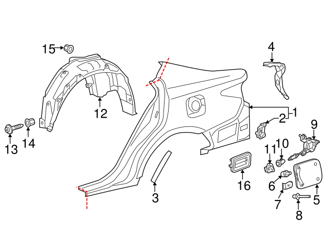 65638-06221 - Quarter Panel Splash Shield 2016-2018 Lexus ...