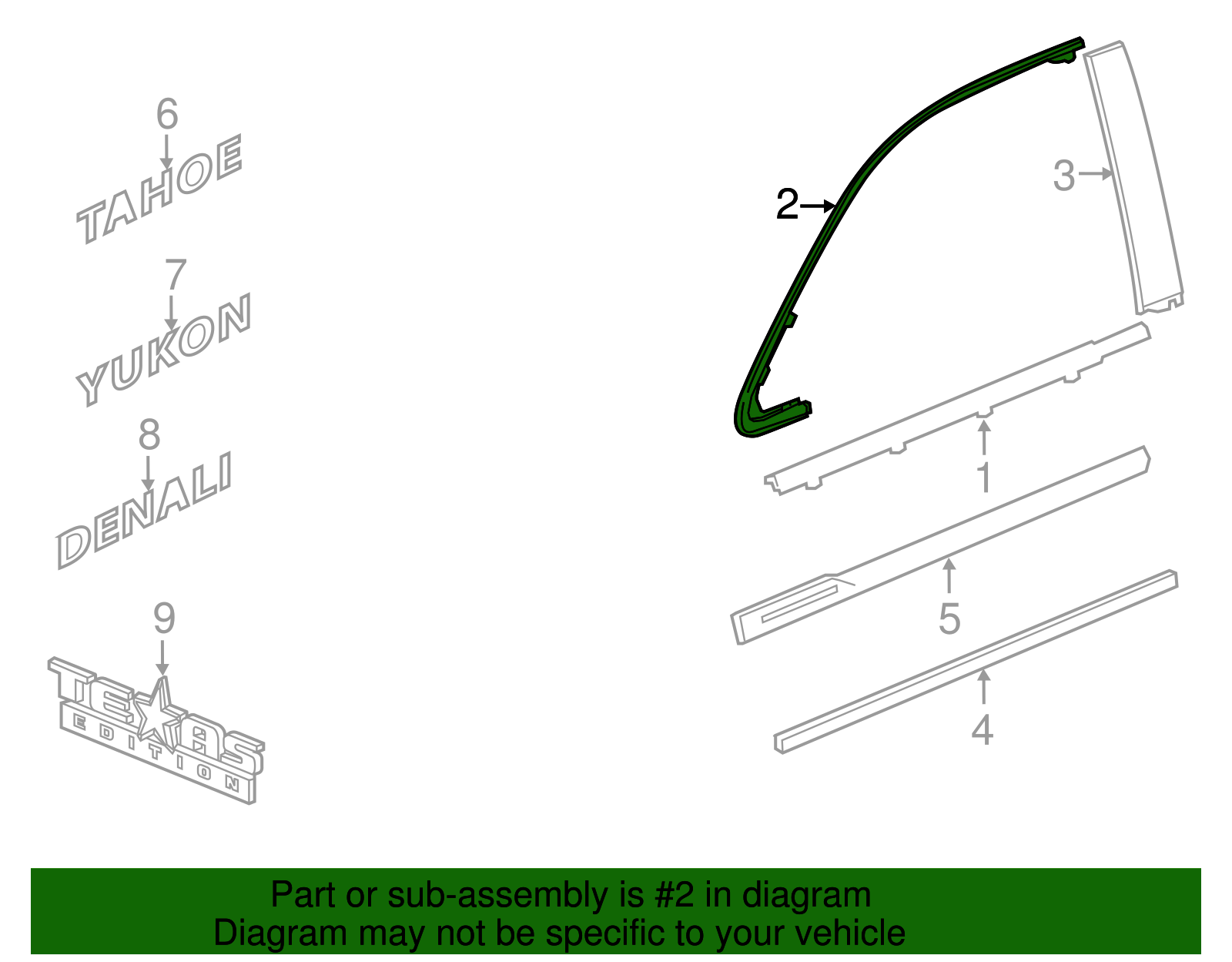 23173662 - Bright Chrome Passenger Side Front Side Door Window Upper ...