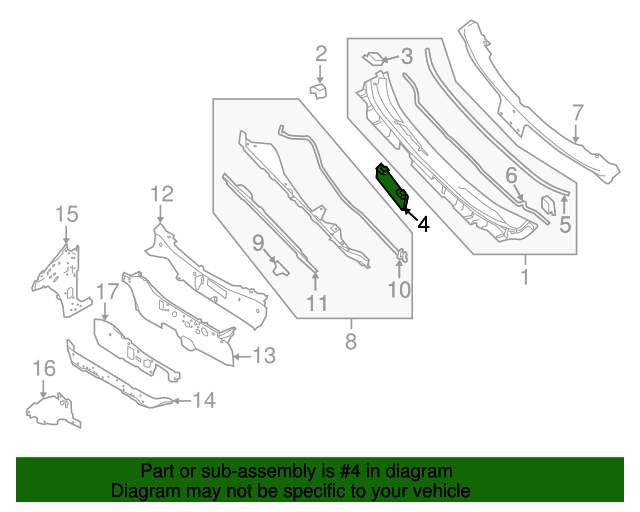 2015-2016 Nissan Rogue Cowl Grille Upper Cover 66820-5HA0A | Nissan ...